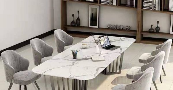 En-gros masa moderna dreptunghiulara din piatra alb cu piedestale meta ...